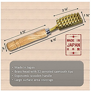 Kwizing Made in Japan [Extra Large] Fish Scaler Brush with Brass Serrated Sawtooth and Ergonomic Wooden Handle - Easily Remove Fish Scales Without Fuss Or Mess - Handcrafted by Japanese Artisans