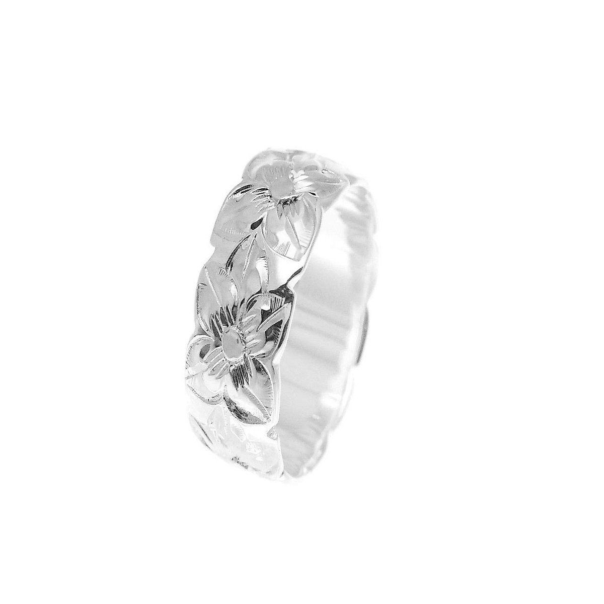 Arthur's Jewelry 925 sterling silver Hawaiian plumeria flower all around 6mm band ring size 9