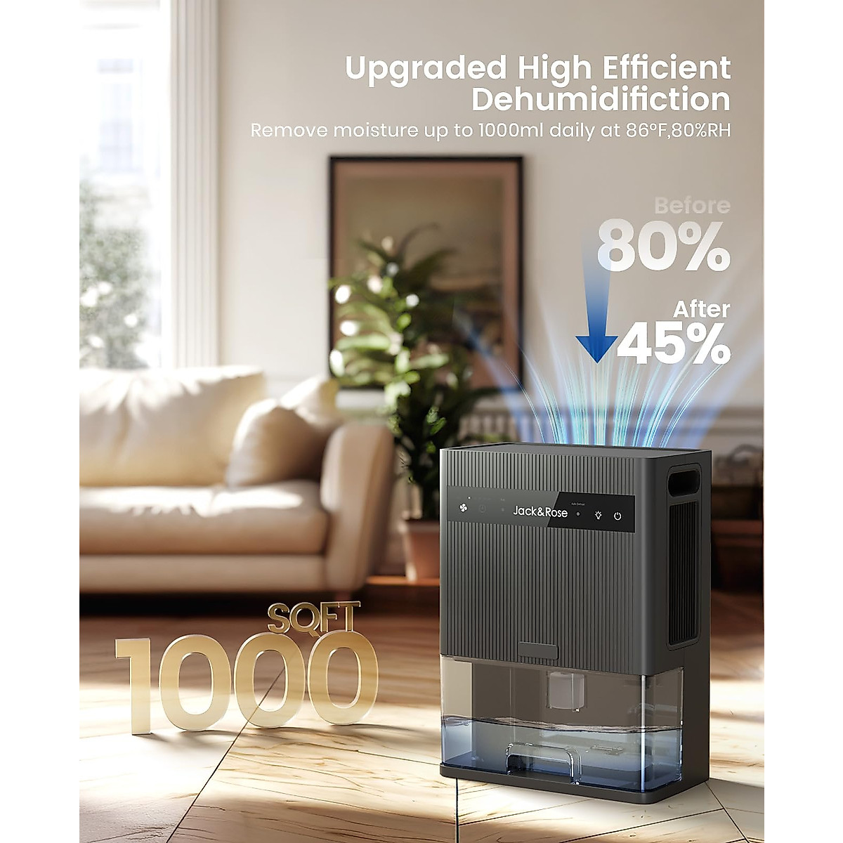 Dehumidifier For Bedroom (1000 sq. ft),95 OZ Water Tank, Portable Small Dehumidifier For Rv,Garage Dehumidifier