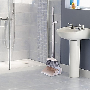 Broom and Dustpan, Adjustable Floor Broom and Garbage Container Set, Upright Stand Up Dustpan with Broom, for Cleaning, Home Kitchen Lobby Floor