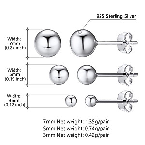 925 Sterling Silver Ball Stud Earrings Second Hole Earrings 7mm Sphere Second Ear Piercings Men Women Jewelry