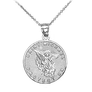 925 Sterling Silver Saint Michael Medal Protection Charm Pendant Necklace, 16"