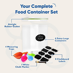Chef's Path Food Storage Containers - Pantry Organization and Storage - Great for Flour, Sugar, Baking Supplies - Airtight Kitchen Bulk Food Canisters - BPA-Free - 6 PC Set - Spoons, 8 Labels & Pen