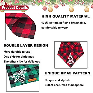 ADOGGYGO Christmas Dog Bandanas, Classic Plaid Dog Christmas Scarf Bib, Multiple Sizes Offered, Woof You Merry Christmas Bandanas for Large X-Large Dogs Pets (X-Large, Red&Green-3)