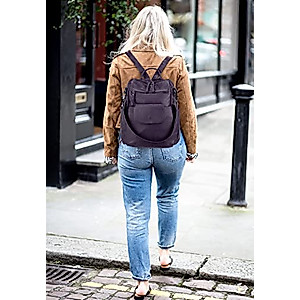 UTO Women Backpack Purse 3 ways PU Washed Leather Ladies Rucksack Shoulder Bag C Purple