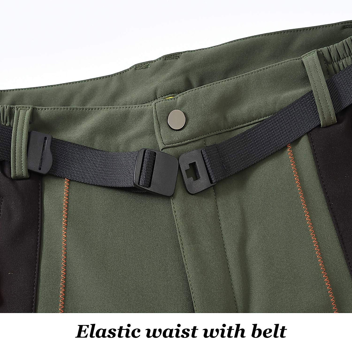 Rdruko Men's Snow Ski Pants Waterproof Insulated Winter Outdoor Hiking Fleece Pants with Belt(Army Green, US M)