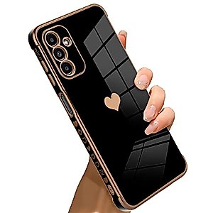 Bonoma Compatible with Samsung Galaxy A13 5G Case Love Heart Plating Cute Luxury Elegant Case Camera Protector Soft TPU Shockproof Protective Back Cover Galaxy A13 5G Case -Black