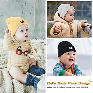 Hispeka Baby Beanie Hat 3 Packs with Cute Smiley Face, Toddler Girls Boys Baby Hats Winter, Kids Winter Hat Cold Weather Camel & Black & Light Grey