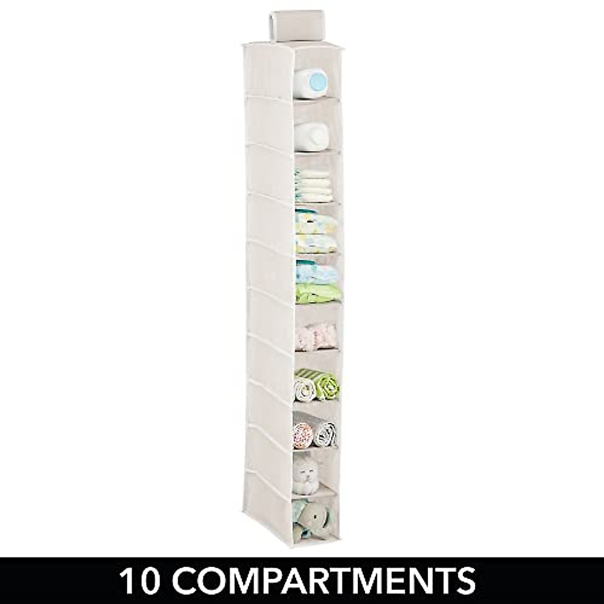 mDesign Soft Fabric Over Closet Rod Hanging Storage Organizer with 10 Shelves for Child/Kids Room or Nursery - Cream/White