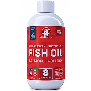 Fish Oil for Dogs - Healthy Skin & Coat, Salmon, Pollock, All Natural Supplement for Pets, Itching Scratching Allergy & Inflammation Defense, Omega 3 EPA DHA, Brain & Heart Health, 8 oz