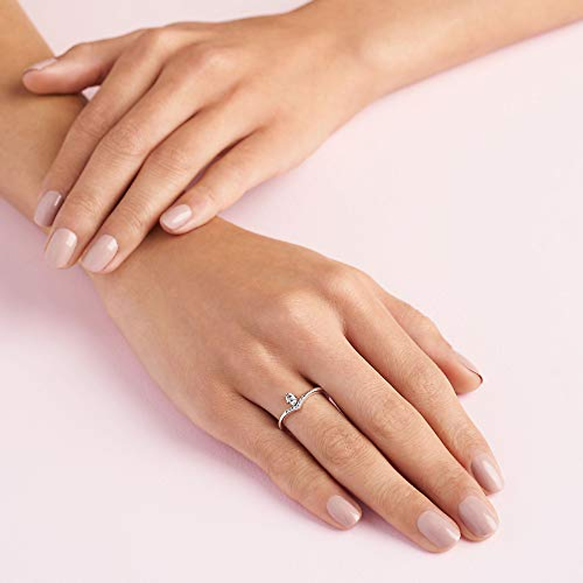 Pandora Classic Wishbone Ring - Sterling Silver Ring for Women - Layering or Stackable Ring - Gift for Her - Sterling Silver with Clear Cubic Zirconia - Size 9, No Gift Box