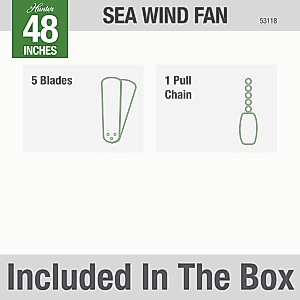 Hunter Fan Company 53118 Hunter 48" Sea Wind Indoor/Outdoor Low Profile Ceiling Fan, Matte Black Finish