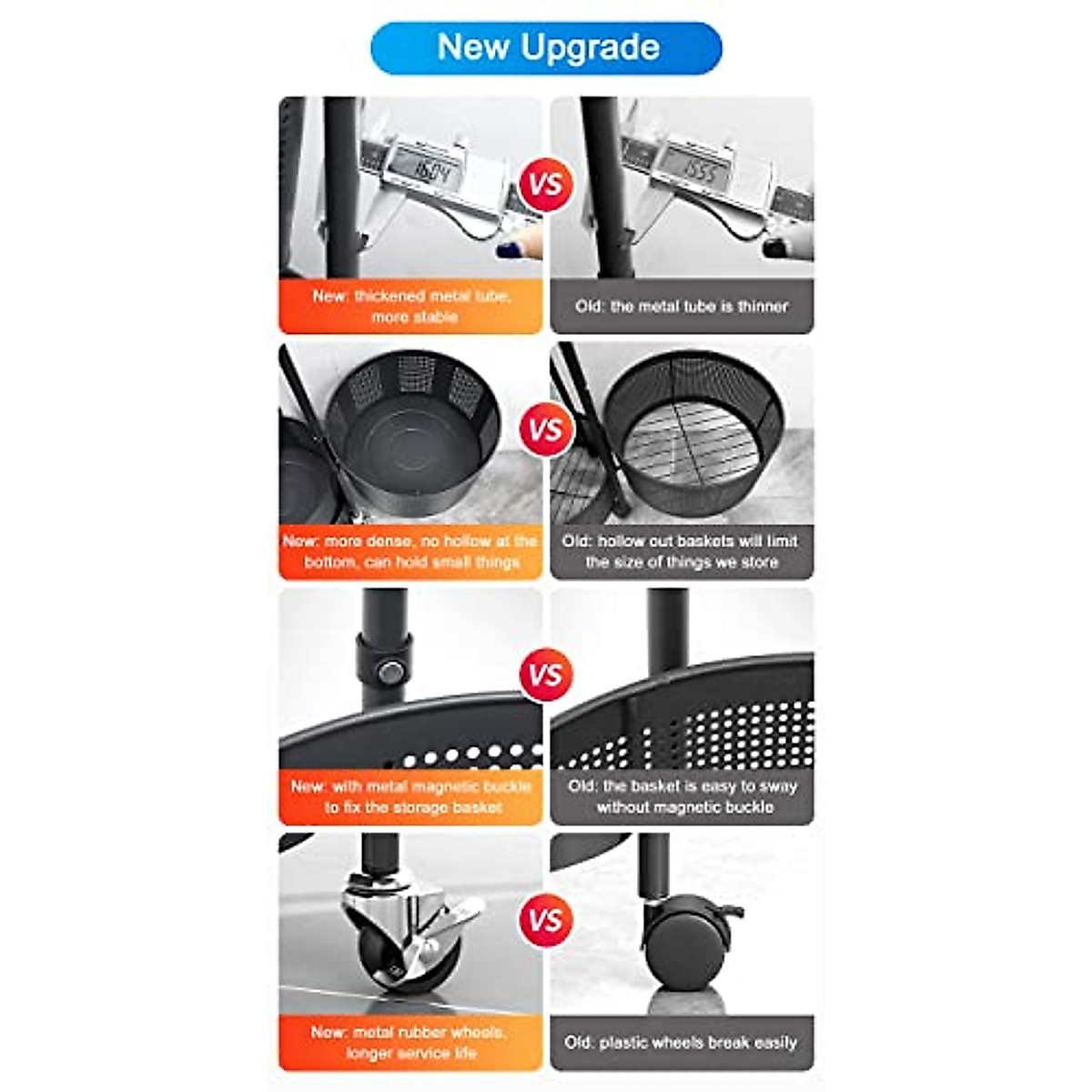 Stylifing 4 Tier Rotating Multi Layer Kitchen Shelf with Wheels, Kitchen Storage Cart for Vegetable Fruits Onion, Black Metal Household Organization Shelf Corner Shelves for Living Room