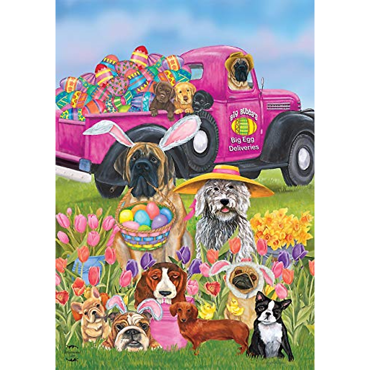 Briarwood Lane Easter Dogs Holiday Humor House Flag Decorated Eggs 28" x 40"