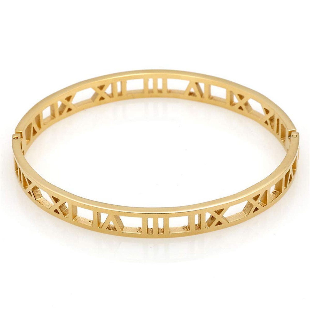 AIKESIWAI Roman numeral series hollow carved bracelet, fashionable women's bracelet, Roman numeral bracelet, three-color Roman bracelet (Gold)