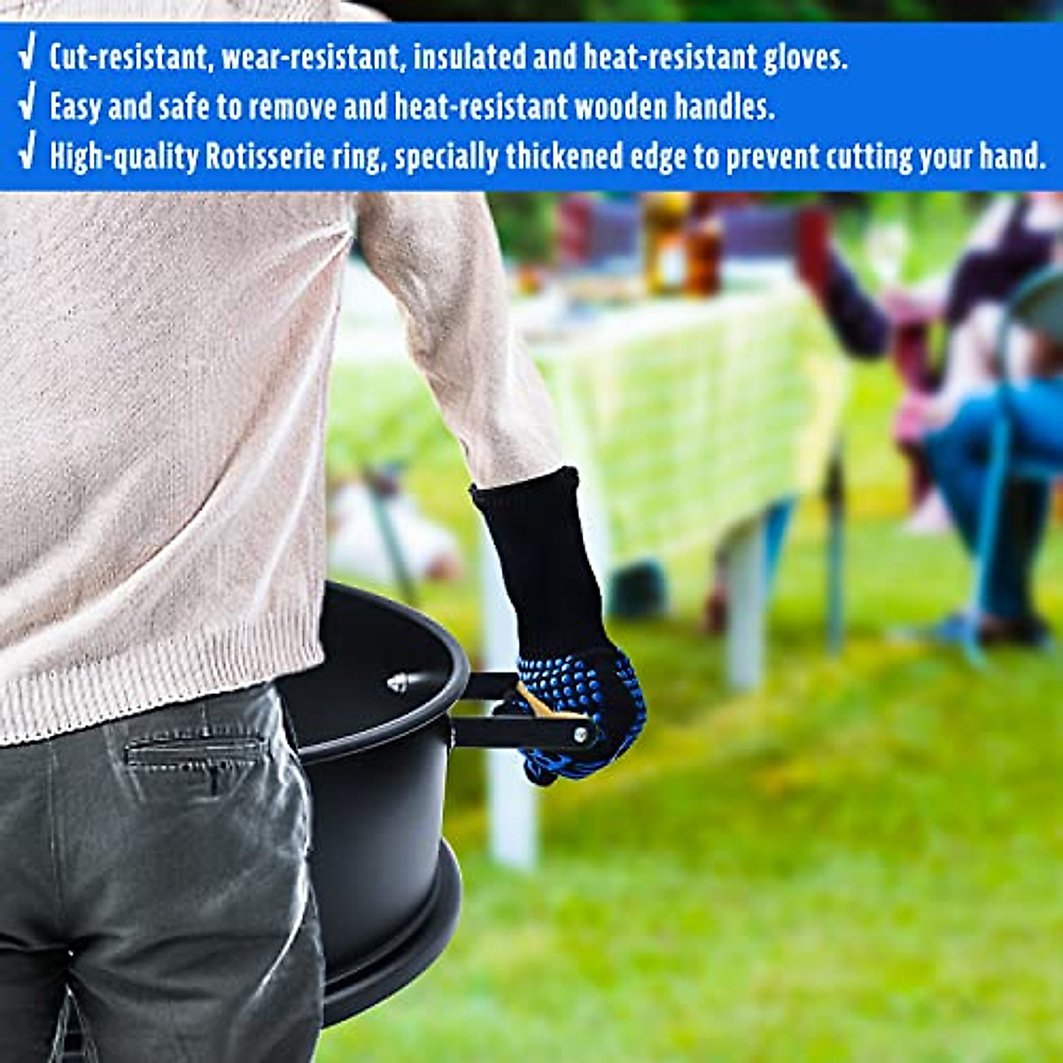 MARS CAMP Upgraded Rotisserie Ring Kit for All Weber 22 Inch Charcoal Kettle and Other Similar Grills,with Well-Balanced Construction & Poweful Motor