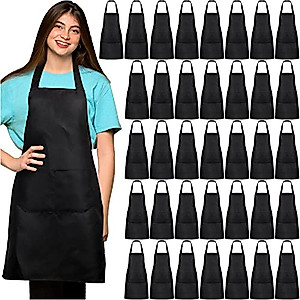 JaGely 36 Pcs Plain Bib Aprons with 2 Pockets Unisex Women Men Apron Washable for Kitchen Cooking Painting Crafting BBQ(Black)