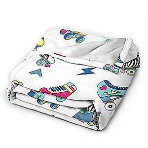 80s 90s Roller Skate Throw Blankets Super Soft Fuzzy Fleece Blanket Warm and Cozy Throw Decorative for Bed Couch Living Room Travel 50"X40"