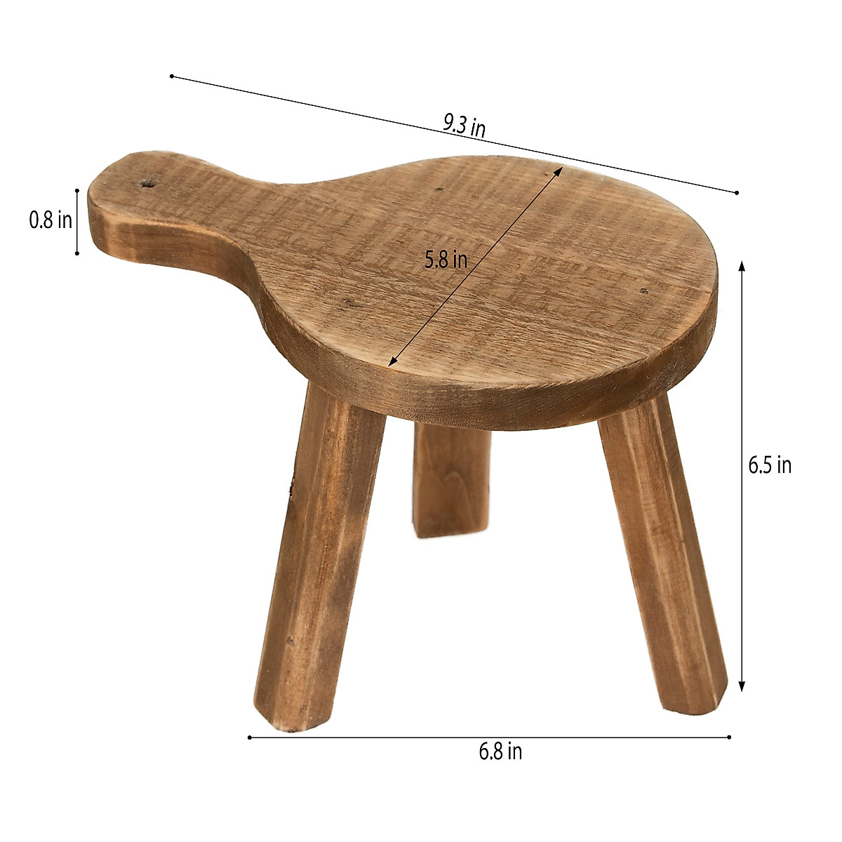 Rustix Mini Wooden Stool w/Handle - Rustic Decorative Mini Pedestal - Ideal Accent Stool for Small Decor, Plants and Trinkets - 9.3 L x 6.5 H x 5.8 W