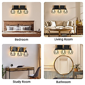 Farmhouse Bathroom Light Fixtures, 3 Light Bathroom Vanity Light, Rustic Lighting Fixtures Over Mirror, Wall Sconces Lighting with Elegant Metal Lampshade for Living Room, Bedroom, Hallway