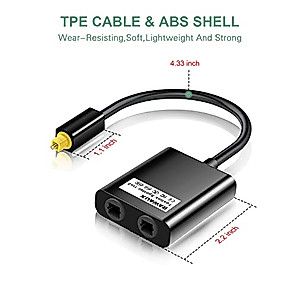 RAWAUX Digital Optical Splitter 1 in 2 Out Toslink Splitter Audio Optical Cable Adapter Fiber Converter 24K Gold Plated Connector for Home Theatre