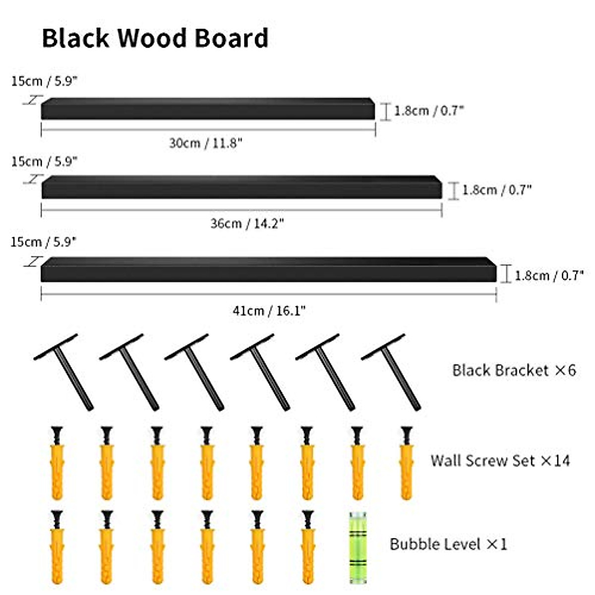 EEFOW Black Floating Shelves Wall Mounted - 3 Sets Decor Display Ledge Shelf Wood Modern with Invisible Brackets for Living Room Bedroom Bathroom Kitchen Storage Home Plant Photo Frames Decoration