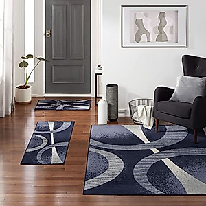 Home Dynamix Area Rug 3 Piece Set (4'11" x6'11,1'8 x4'11,1'8 x2'8), Geometric Navy Blue (Ariana Arcata HD5194-300)