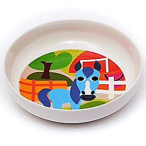 French Bull 4pc Toddler Kids Feeding Melamine Tableware Flatware BPA Free Dishwasher Safe, Durable Plate, Cup, bowl, Divided Tray Dinnerware Set, Farm, 4pc bowl set (74292)