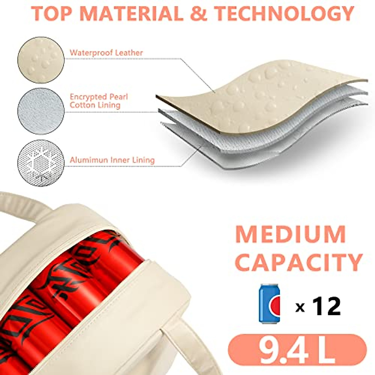 POETIC WREATH Lunch Bag for Women Large Insulated Box Reusable Tote with Preppy Bag,Soft Leather Lunchbag Work School Picnic Travel (White)