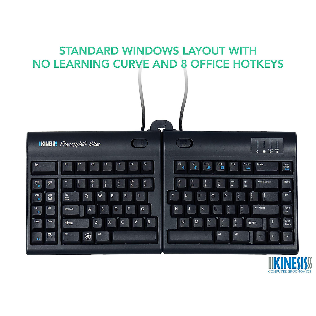 KINESIS Freestyle2 Blue Wireless Ergonomic Keyboard for PC (9" Separation), Dark Gray