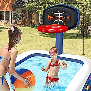 Inflatable Swimming Pool, Basketball Hook Family Full-Sized Inflatable Pools, 118" x 72" x 22" Blow Up Kiddie Pool for Kids, Adults, Babies, Toddlers, Outdoor, Garden, Backyard (Basketball Cartoon)