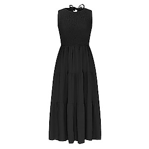 WEEBAG Summer Dresses for Women 2023 Beach Sleeveless Casual Sundress Crewneck Hawaiian Tshirt Dress A-Line Spring Tank Dress Black