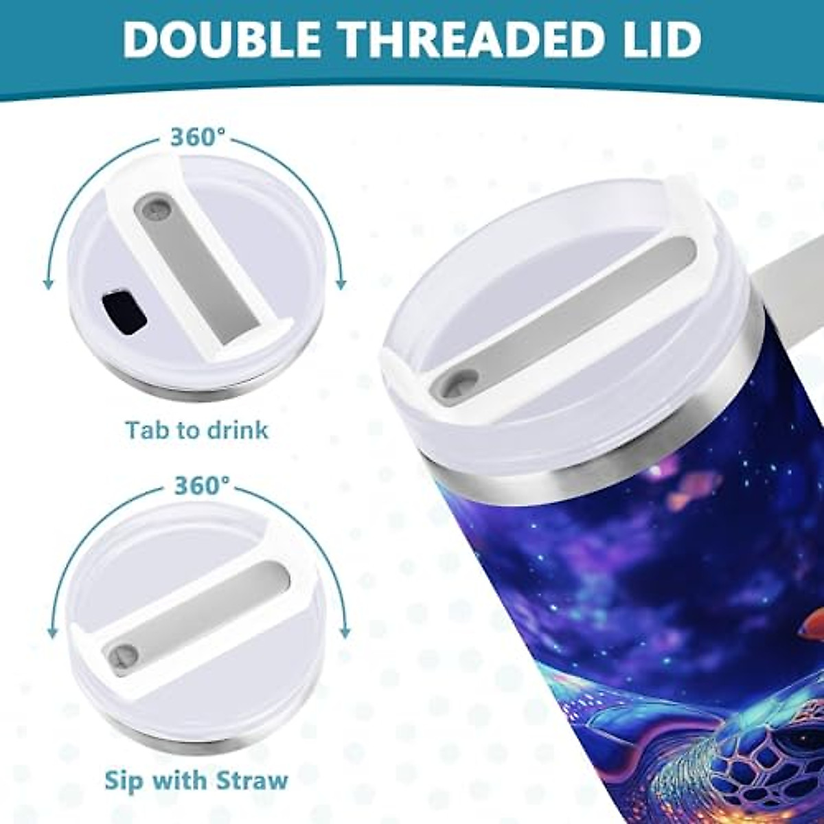 Slewiaeky Tumbler with Handle 40 oz Tortoise Turtle Sea Travel Mug with Lid and Straw Ocean Stainless Steel Vacuum Insulated Water Bottle Cup for Iced Tea Coffee Cold Beverages Cup Holder Friendly
