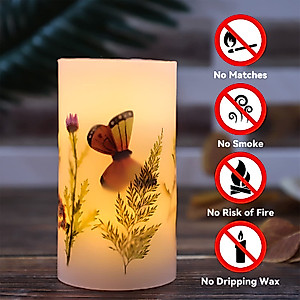 Holitown Flickering Candles, Flameless Candles D4 x H8, Blue Leaf Battery Candles Real Wax Pillar Candle with Timer for Summer Party,Home,Coverd Courtyard(4"x8")