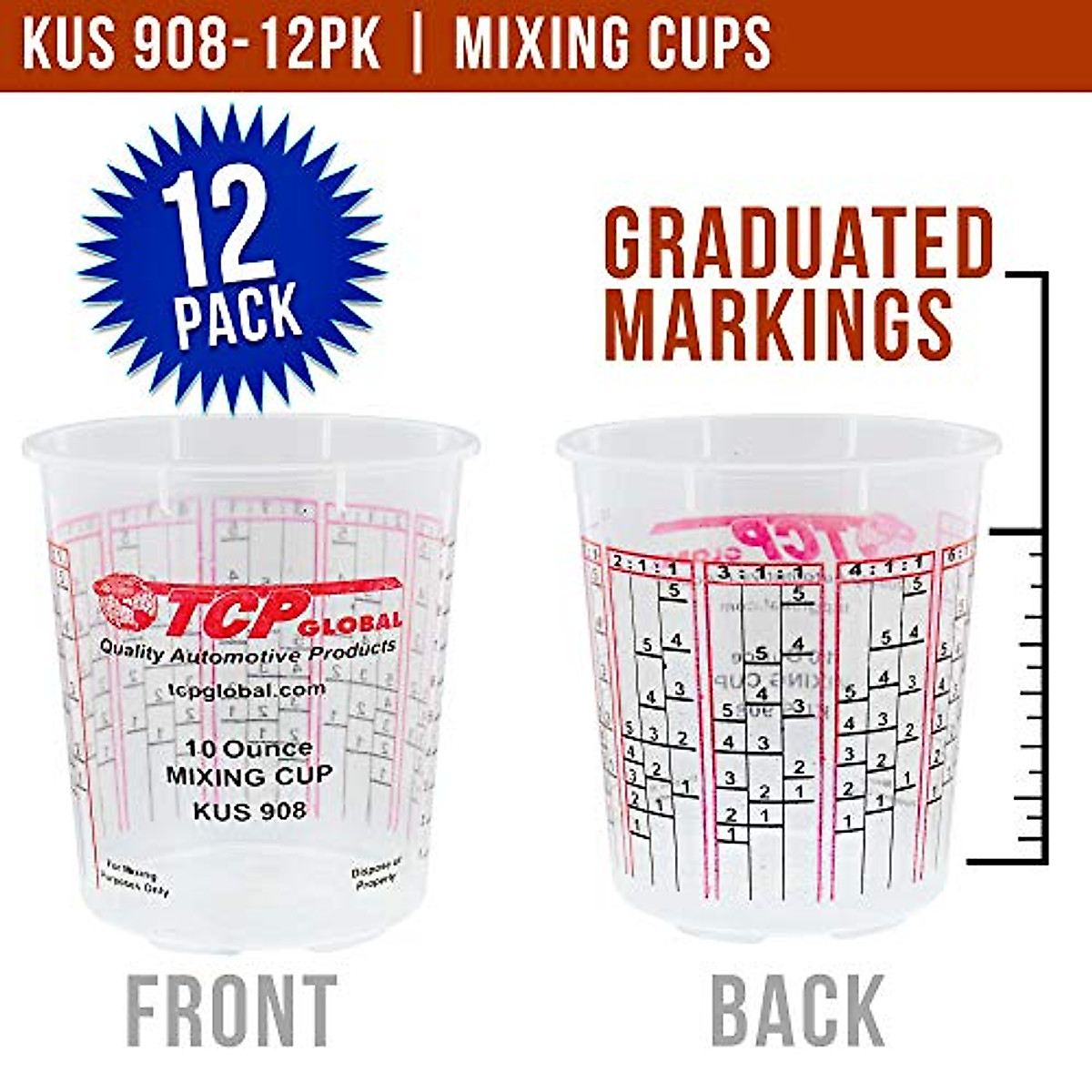 Custom Shop Box of 12 Each - 10 Ounce Paint Mixing Cups Cups Have calibrated Mixing ratios on Side of Cup Box of 12 Cups Epoxy Resin
