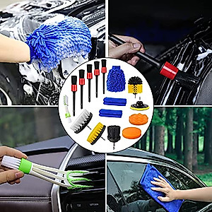 Jaronx 16PCS Car Detailing Brush Kit, Detail Brushes Car Detailing, Car Detail Cleaning Brush for Wheel, Exterior Interior Auto Detailing Brushes Set (Drill Brush, Wash Mitt, Towels, Polishing Pads)