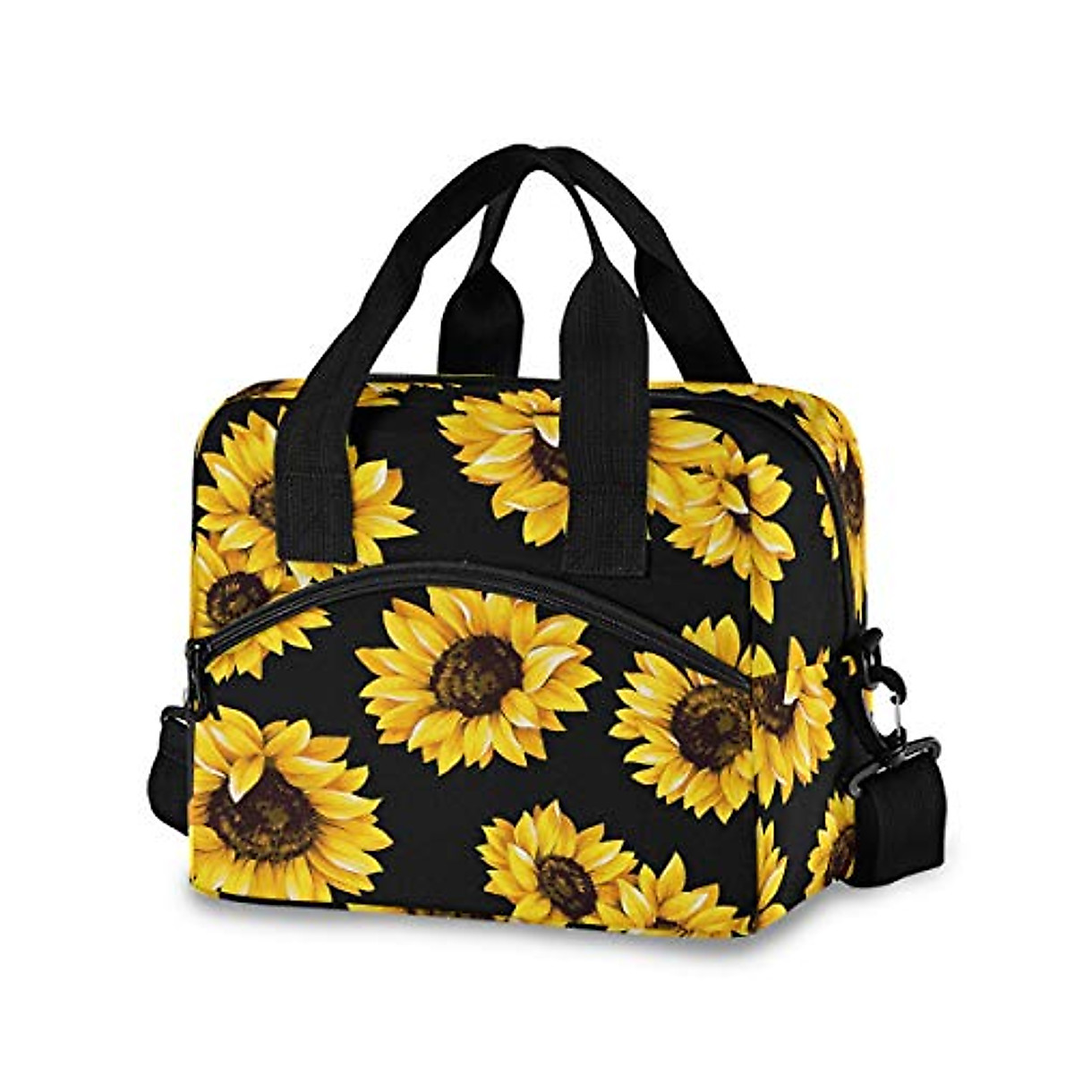 Baofu Sunflower Lunch Bag Insulated Waterproof Reusable Tote Bag Durable Portable Zipper Large Lunchbox Handbag with Strap for Kids Women Men