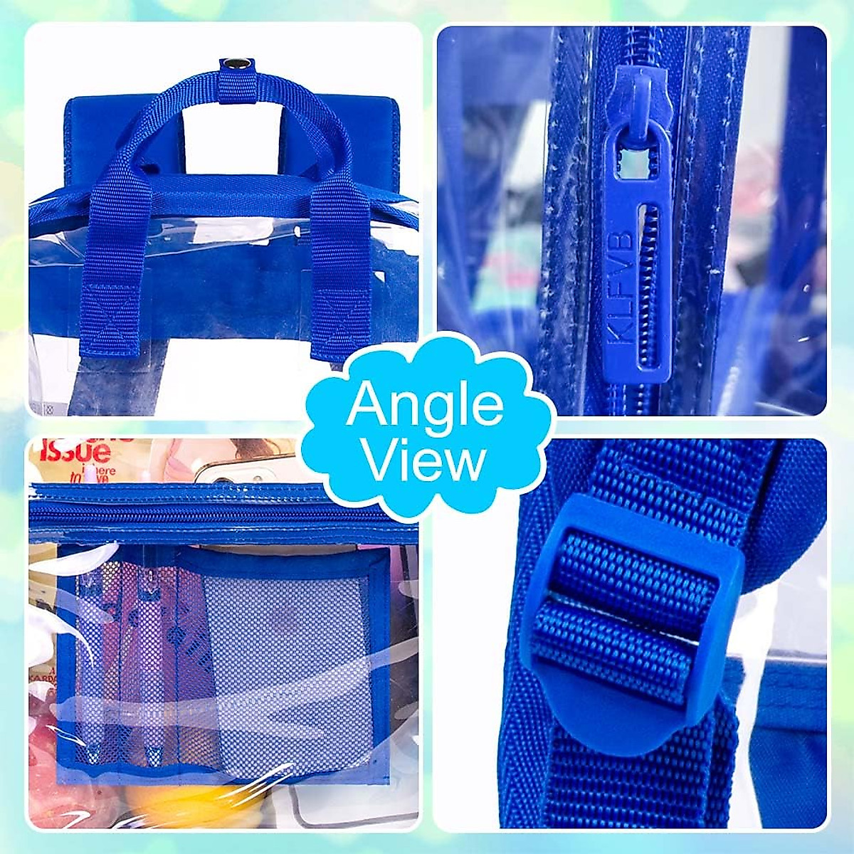 TXHVO Clear Backpack, Heavy Duty Transparent Bookbag, See Through PVC Backpacks for Boys Men - Blue