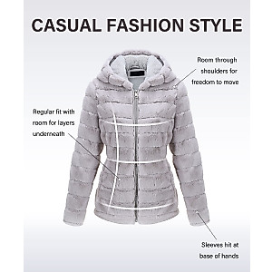 Bellivera Women's Faux Fur Shearling Shaggy Coat Fashion Sherpa-Lined Hood Jacket 1801 Gray L