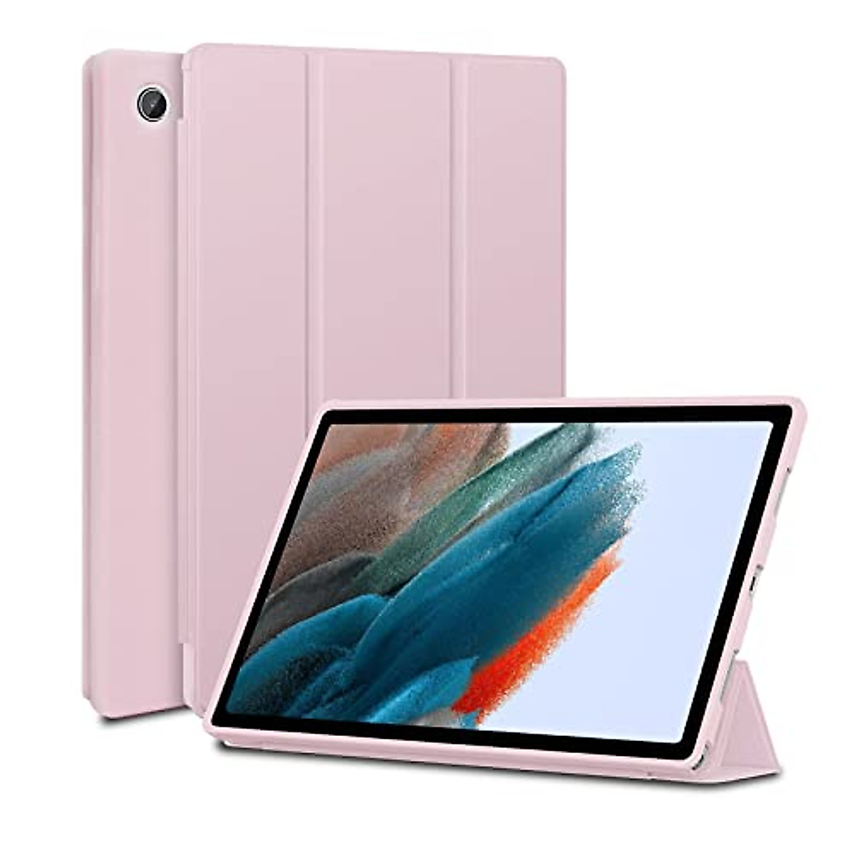 CLARKCAS Case for Samsung Galaxy Tab A8 10.5 Inch 2022 Release Model SM-X200 X205 X207,Slim Cover with Trifold Stand and Soft TPU Back for Samsung Galaxy Tab A8 (Pink)