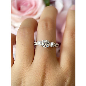 ZLAEBL 1.8CT Engagement Rings for Women, Round Three Stone Moissanite Ring White Gold Plated Silver Moissanite Rings, Twisting Wedding Rings for Proposal Wedding,7