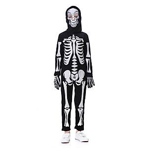 yolsun Skeleton Costume for Kids, Glow in The Dark, Halloween Fearsome Costume(12-13 Years)