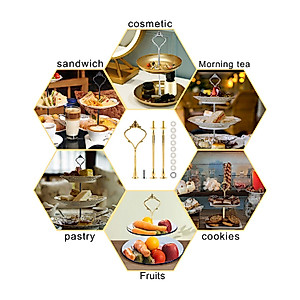 6 Set Tiered Tray Hardware for Cake Stand Mold Crown 3 Tier Cake Stand Fittings Hardware Holder for Wedding and Party Making Resin Cupcake Dessert Platter Serving Stand (Gold & Black & Silver)