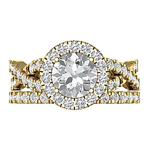 1.92ct Round Cut Clear Simulated Diamond 14k Yellow Gold Halo Solitaire W/Accents Wedding Promise Ring size 10.75