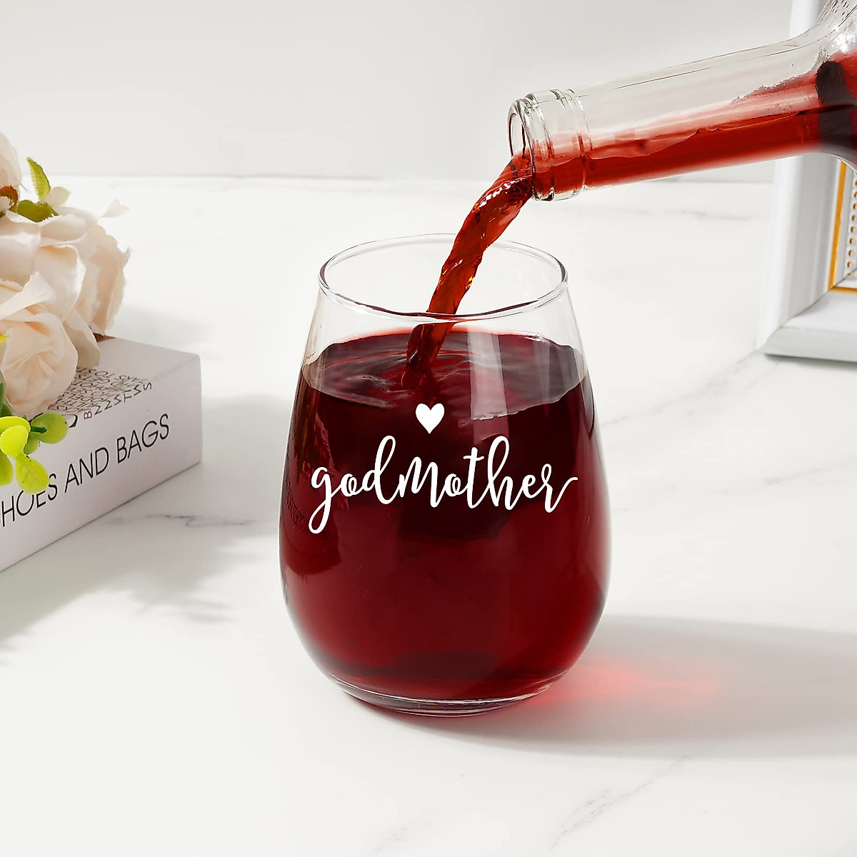 DAZLUTE Godmother Gifts, Godmother Stemless Wine Glass, Mother’ s Day Christmas Birthday Baptism Gifts for Godmother, Mom Friends from Godchild, Proposal Gift for Friend Aunt Sister Godmother,15Oz
