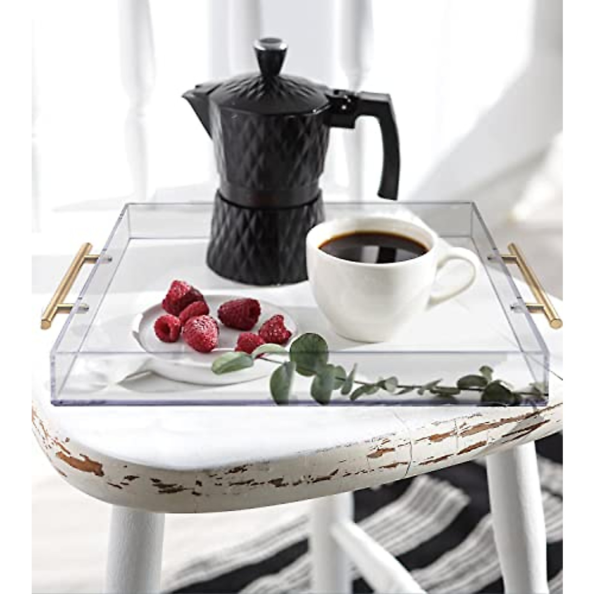 12"x16" Clear Acrylic Serving Tray with Golden Handles, Huge Capacity Sturdy Acrylic Tray for Coffee, Juice, Kitchen and Desk Organizer, Storage Tray (12"x16")