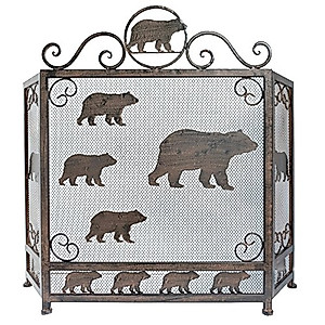 Metal Woodland Bear 3-Panel Decorative Fireplace Screen