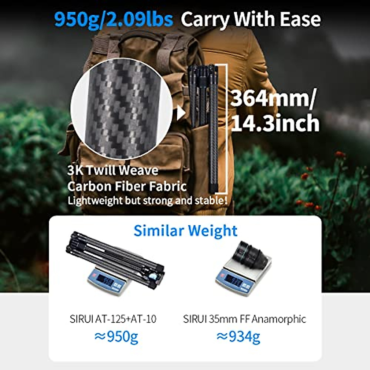 SIRUI Carbon Fiber Tripod Lightweight 2lbs with Panoramic Video Head, 59.8” Compact Camera Tripod Quick Release Leg Setup, Reversible Center Column, Reverse Folding Legs, Max Load 11lbs - Traveler X