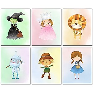 Wizard Of OZ Prints - Set Of 6 Kids Bedroom Nursery Wall Art Decor (8 Inches X 10 Inches) Photos Dorthy Tinman Scarecrow Lion Wicked Witch Glinda Good Witch