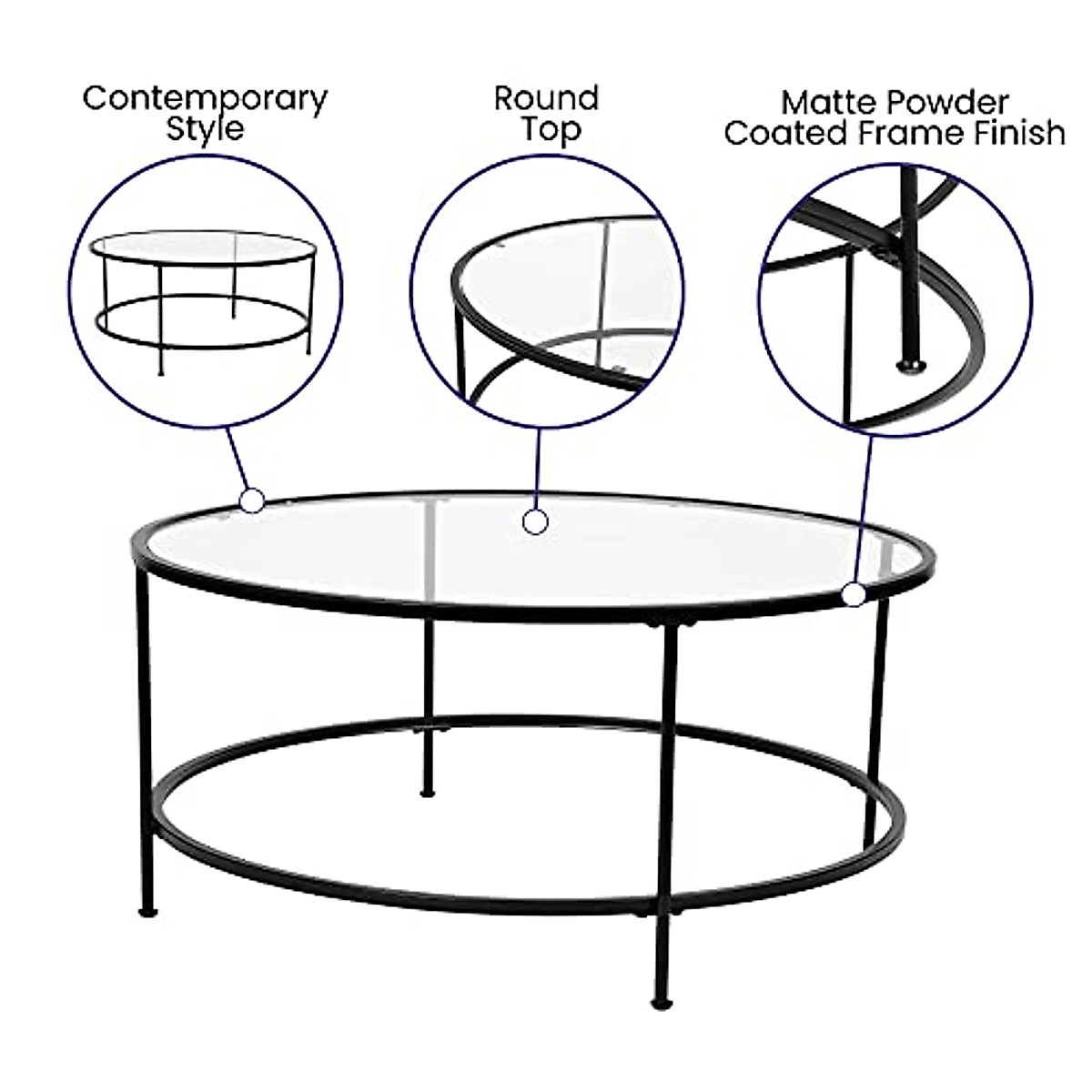 Flash Furniture Astoria Collection Round Coffee Table - Modern Clear Glass Coffee Table - Matte Gold Frame